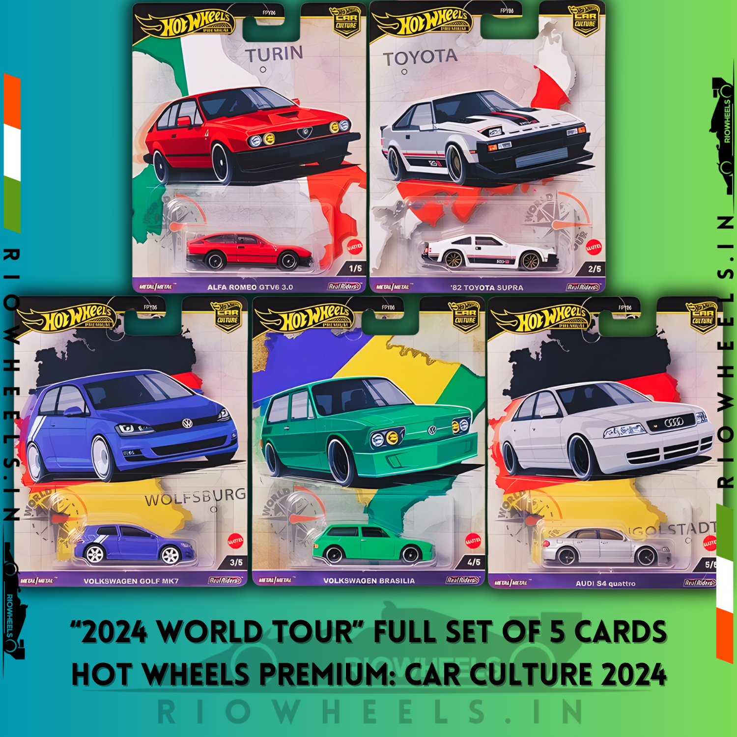 |5199/- || WORLD TOUR 2024 - SET OF 5 CARDS - HOT WHEELS PREMIUM CAR C ...